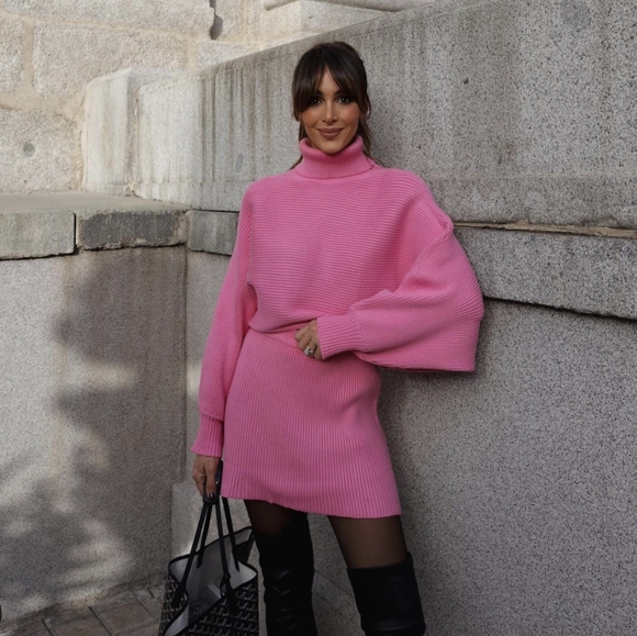 Zara | Sweaters | Zara High Neck Puffed Sleeves Sweater Pink S | Poshmark